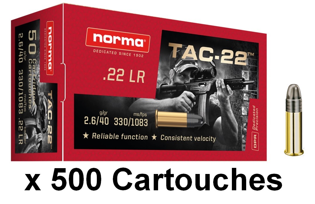 NORMA 22 Lr TAC Pointe pleine (Grande Vitesse) /500 - Carabines de Tir ...