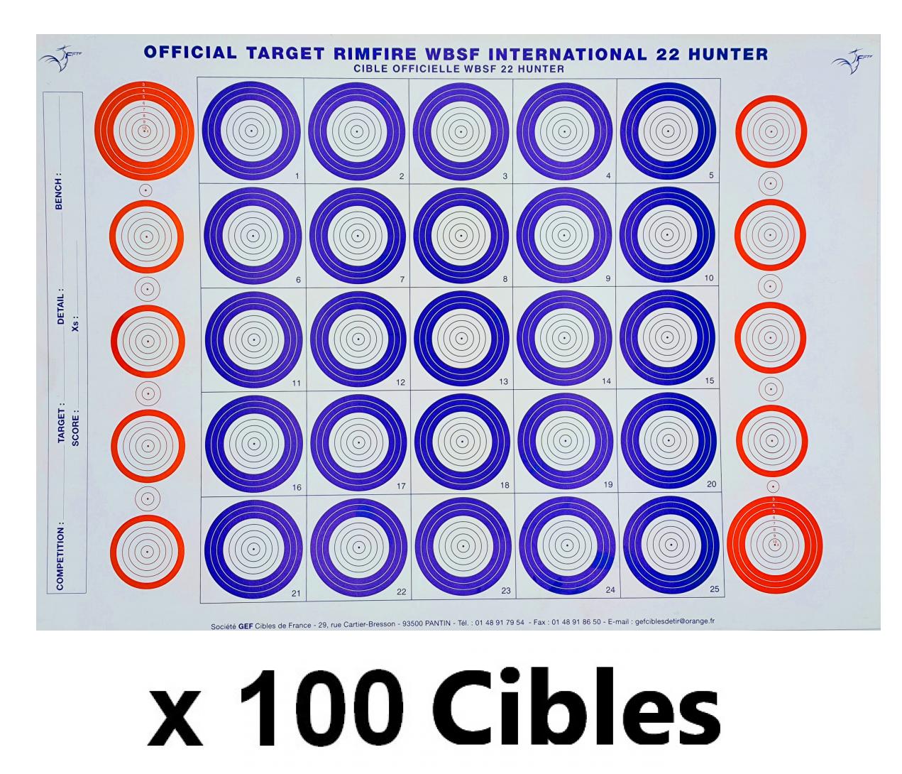 Cibles 50m BENCHREST HUNTER 22Lr WBSF 42x29,7 cm (paquet de 100 ...