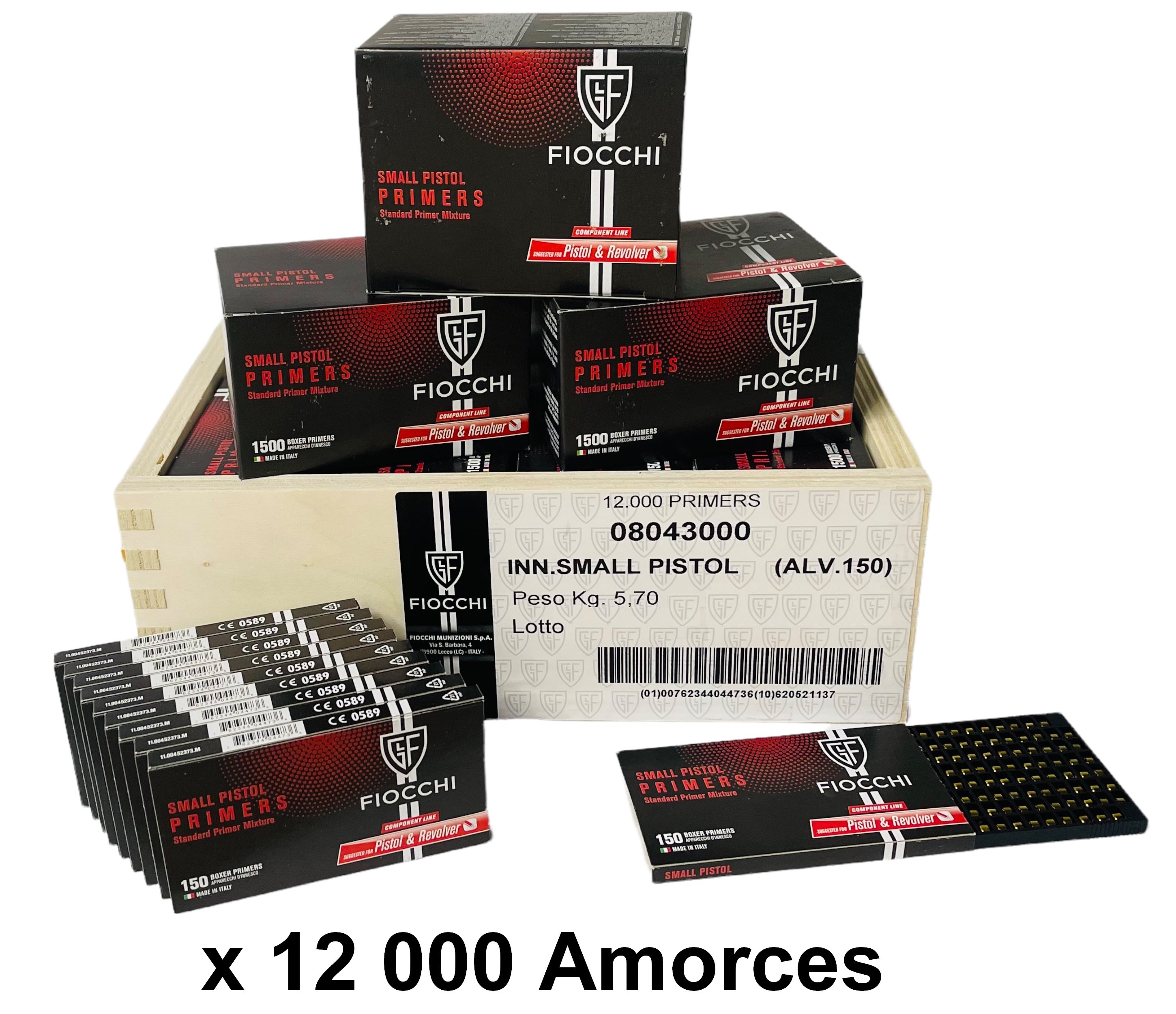 Amorces FIOCCHI Primers Small Pistol /Caisse en bois de 12000 ...