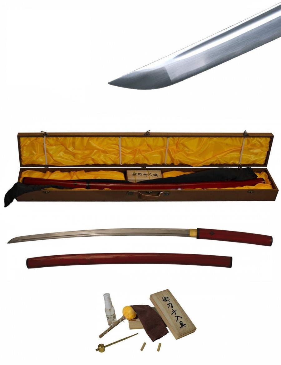 Katana Tranchant FUDOSHIN Shirasaya Damas Bois laqué rouge - Armes de ...