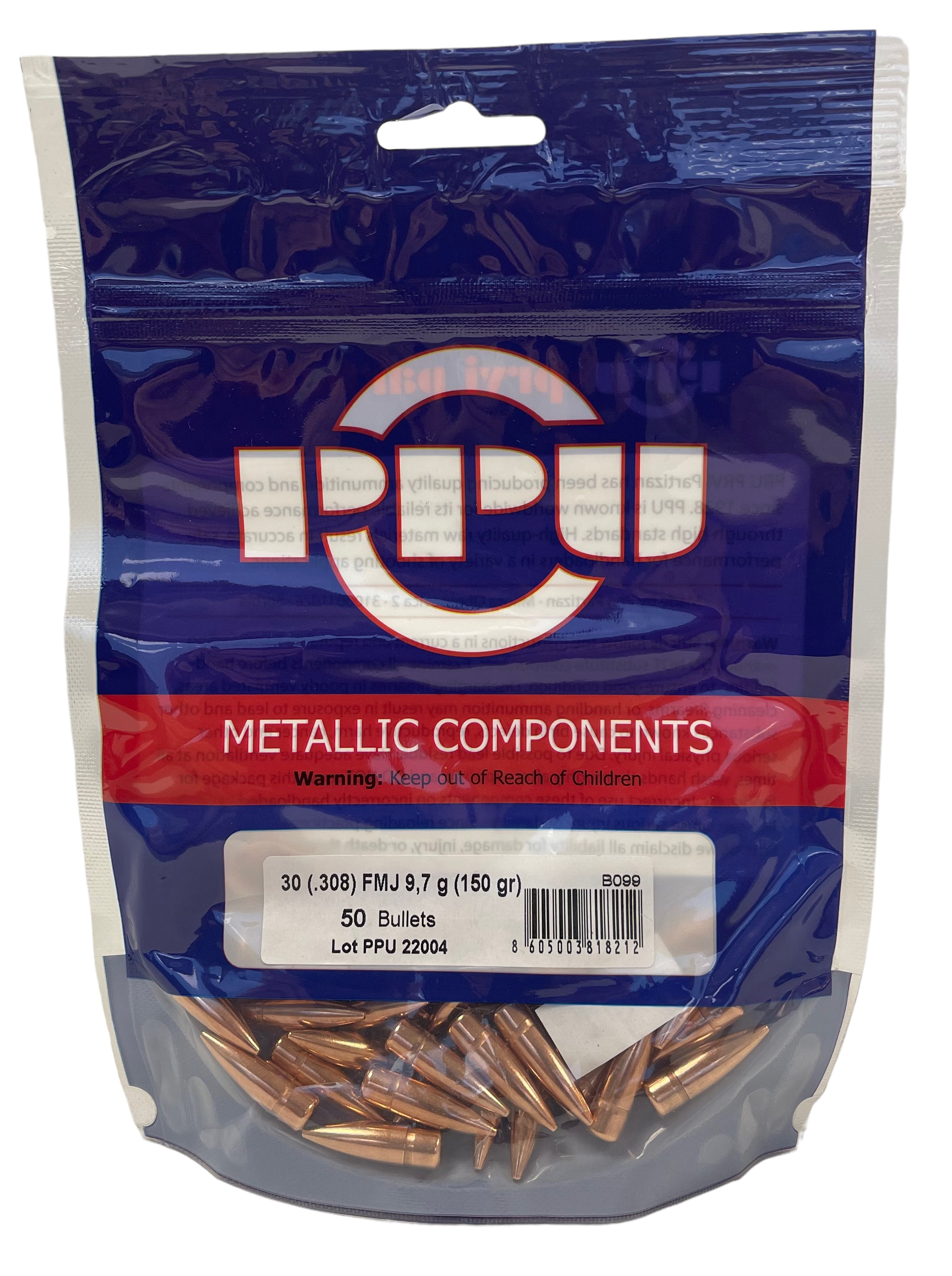 Ogives PARTIZAN .308 cal.30 FMJ 150gr /50 - Rechargement sur armurerie-lavaux.com