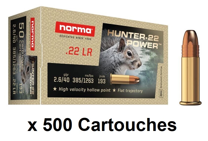 NORMA 22 Lr HUNTER POWER Hollow Point /500 - Carabines de Tir sur ...