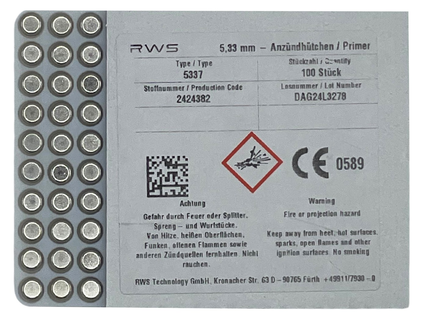 Amorces RUAG RWS 5337 Large Pistol /100 - Rechargement sur armurerie ...