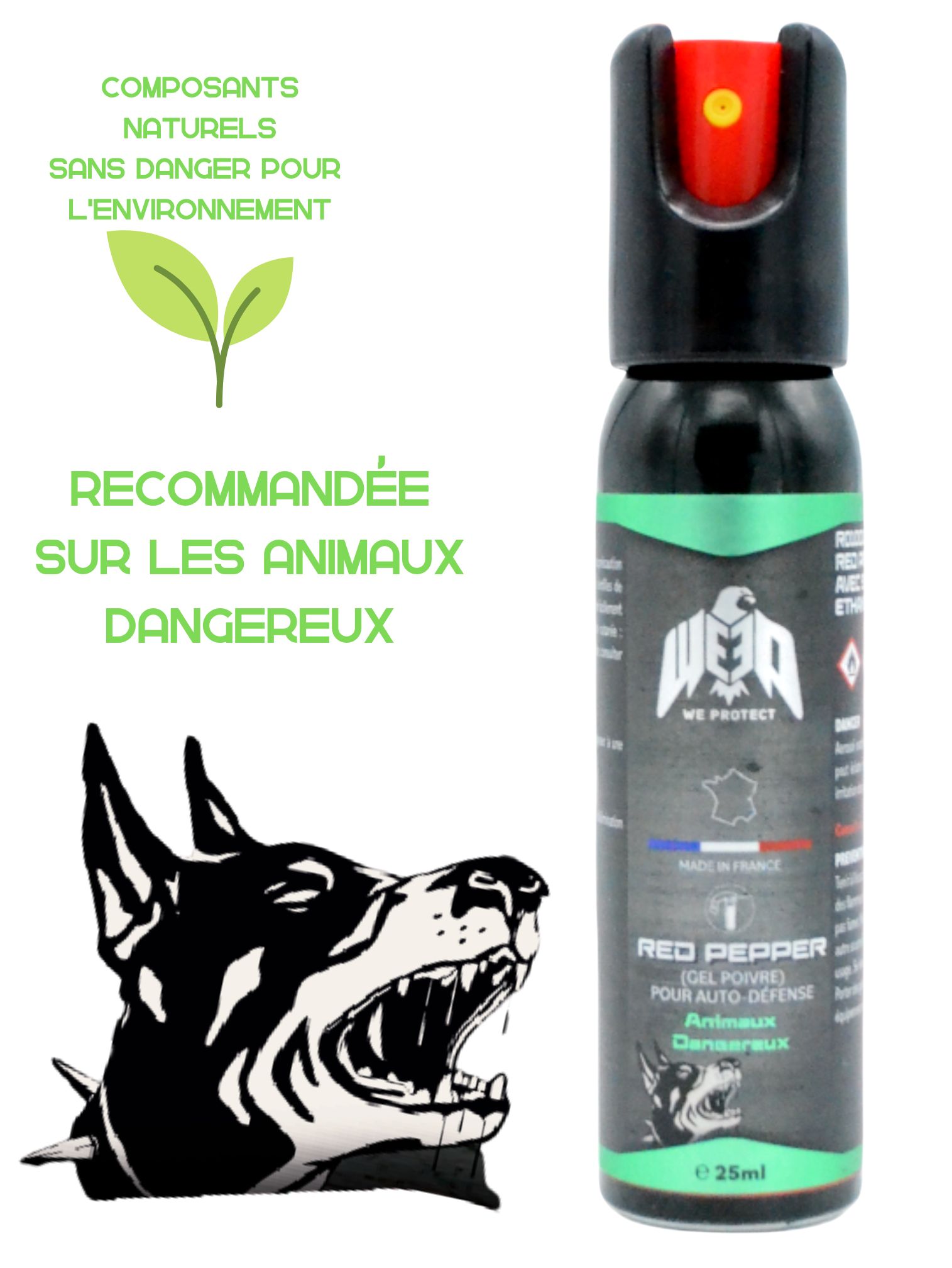 Bombe au poivre de poche Gel Animaux Dangereux WE PROTECT - 25ml ...