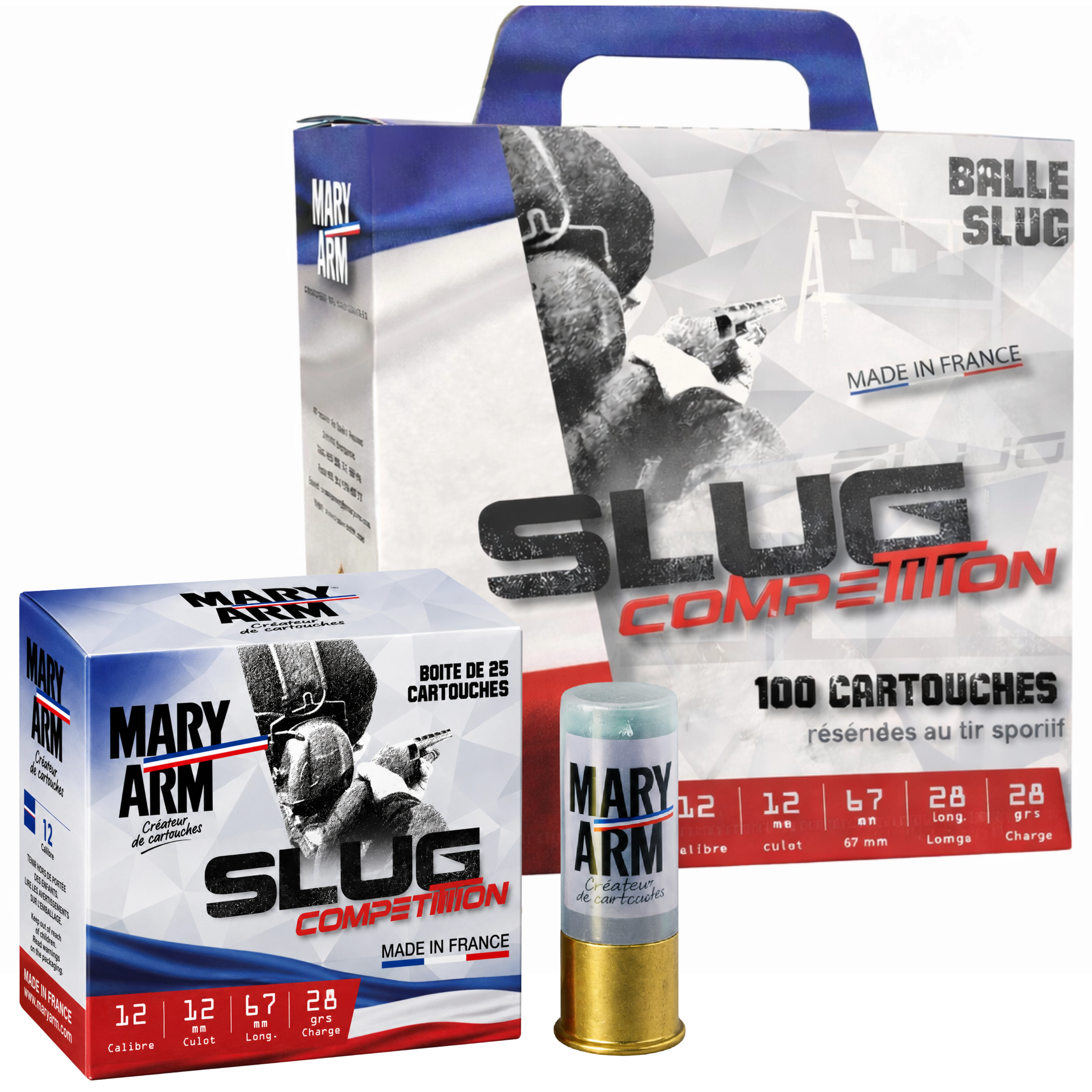 Cartouches MARY ARM Slug Compétition cal.12/67 (pack de 100) / Caisse ...