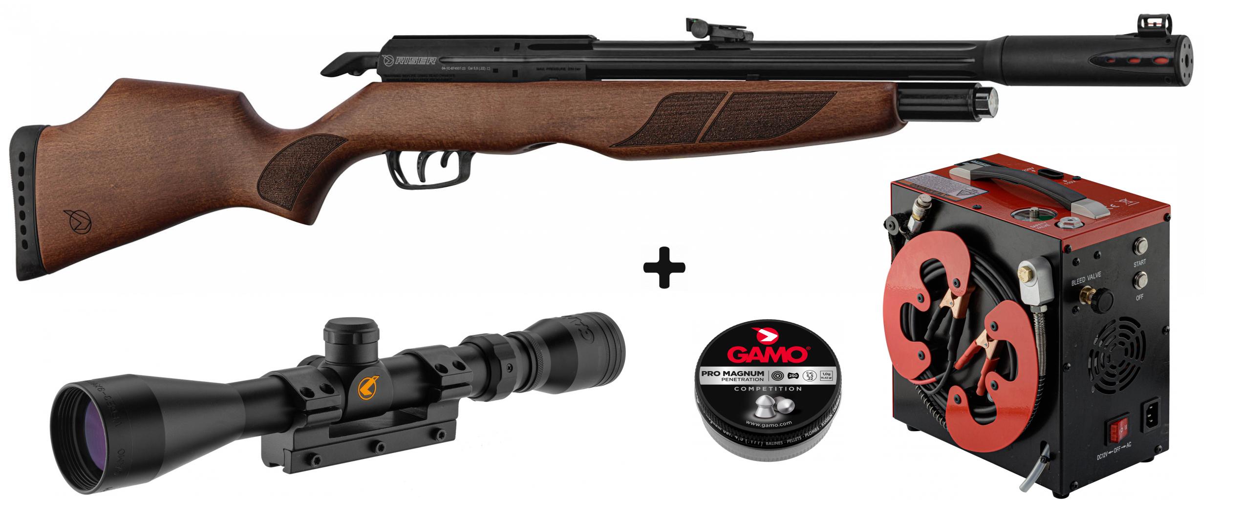 Carabine PCP GAMO RISER PUNISHER "Combo GAMO 3-9x40 Wr" cal.5,5mm "Pack SUPPRESSOR" - Armes de ...