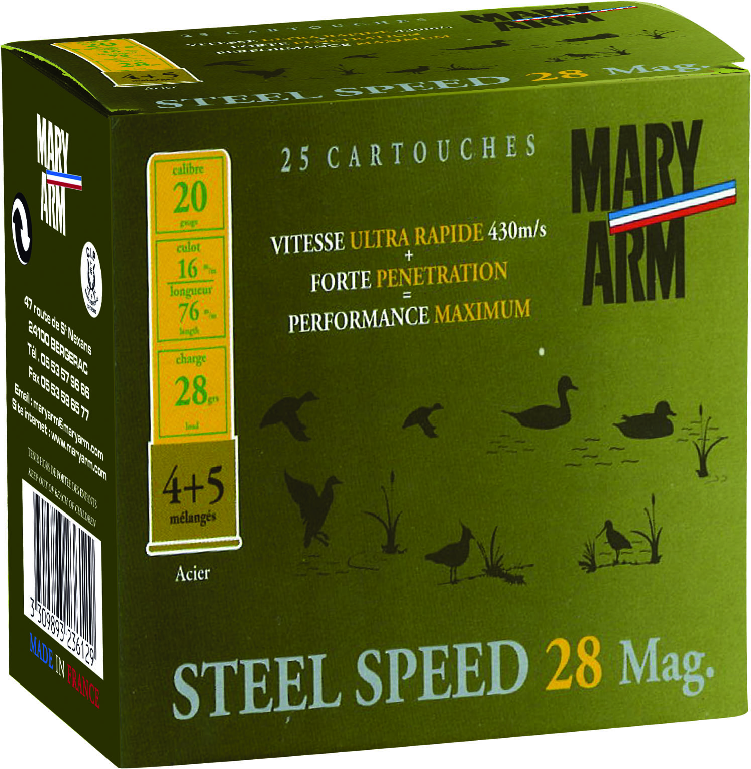 Cartouches billes acier MARY ARM STEEL SPEED 28 MAG cal.20/76 28gr - n ...
