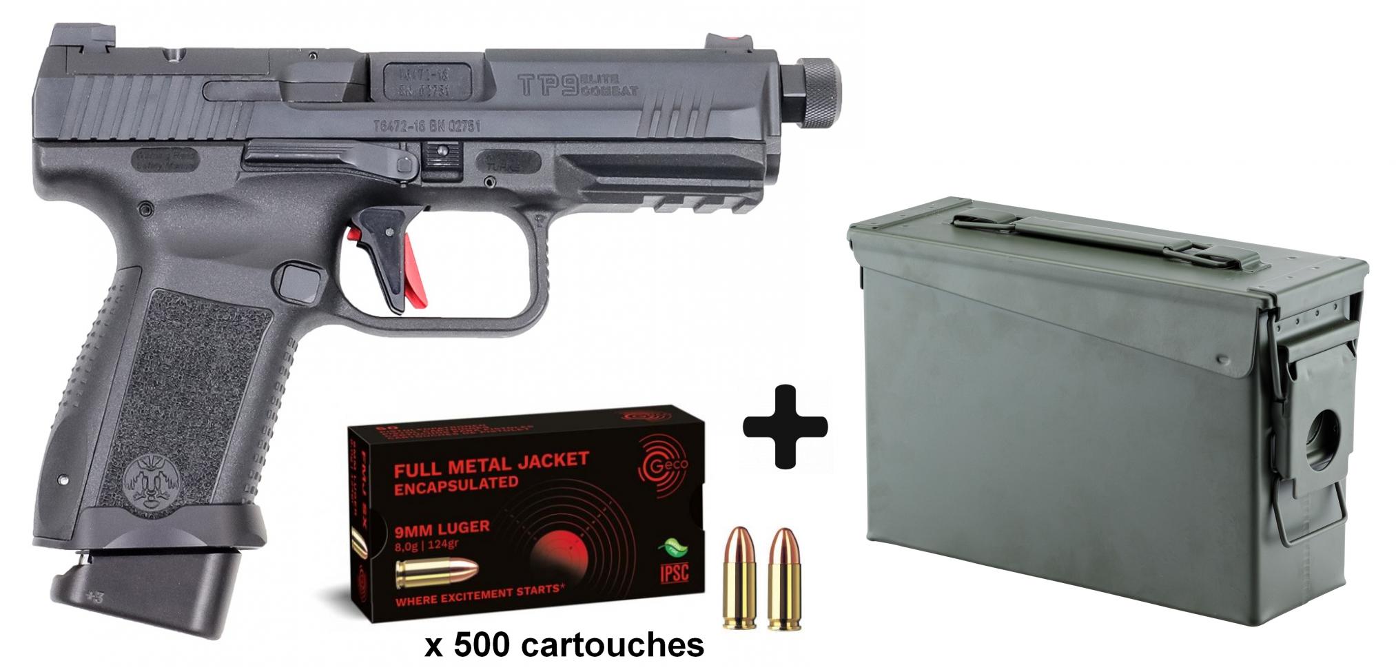Pistolet CANIK TP9 ELITE COMBAT Noir "Pack 500 cartouches en caisse militaire" cal.9x19 - Armes ...