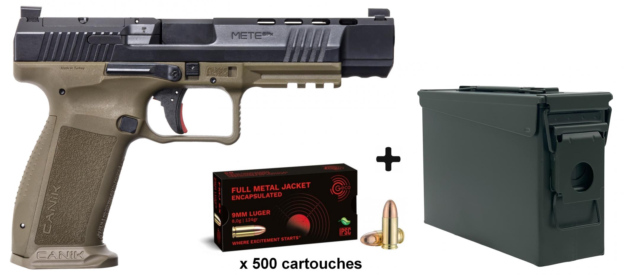 Pistolet CANIK METE SFX FDE "Pack 500 cartouches en caisse militaire" cal.9x19 - Armes catégorie ...
