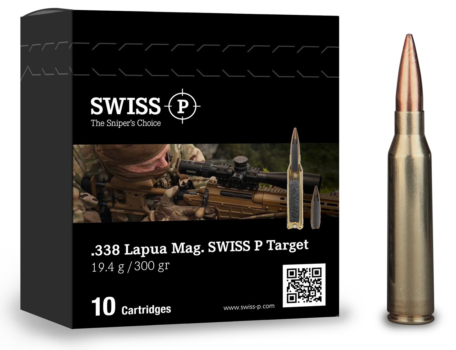 SWISS P cal.338 Lapua Mag TARGET HPBT 300gr - 19.4 grammes /Caisse ...