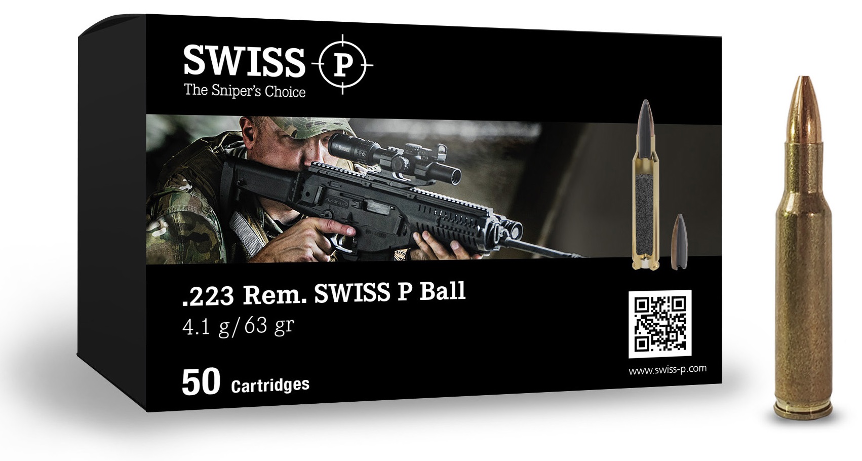 SWISS P cal.223 Rem FMJ SX 63gr /50 - Munitions sur armurerie-lavaux.com