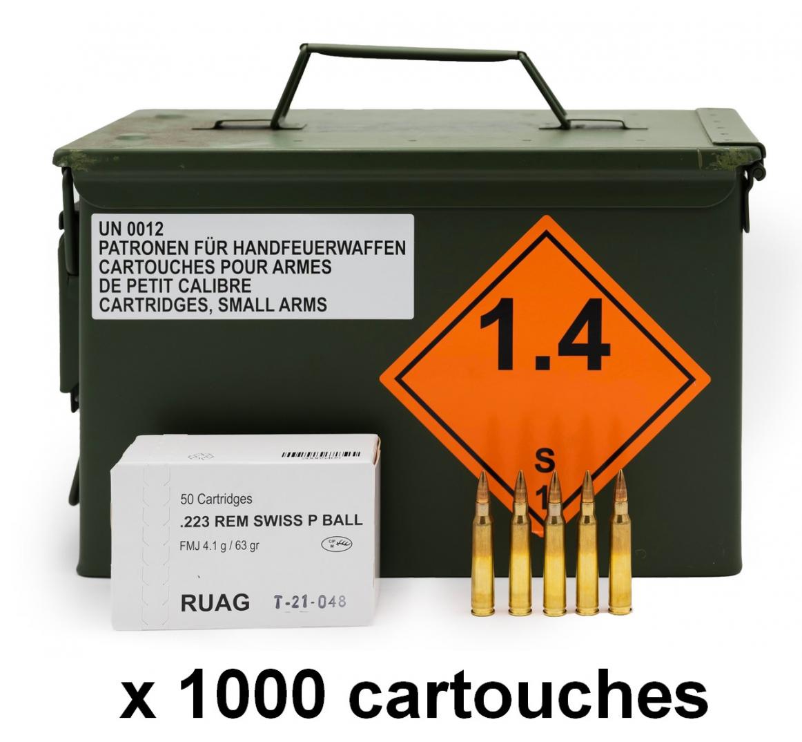 SWISS P cal.223 Rem FMJ 63gr /Caisse militaire M2A1 par 1000 ...