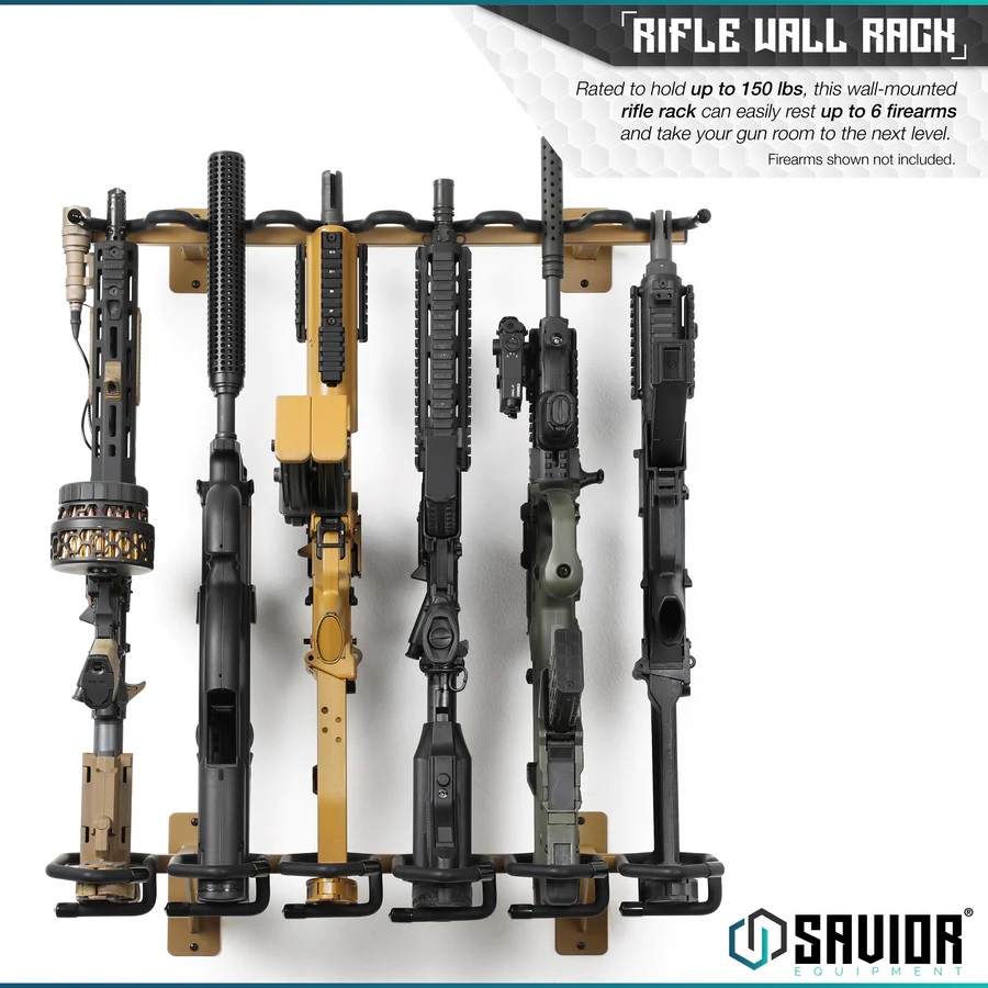 Râtelier murale SAVIOR Rifle Wall Rack TAN pour 6 armes longues - Armes ...