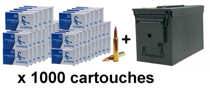 STV cal.223 Rem FMJ Scorpio 55gr /Caisse militaire par 1000 - Munitions ...