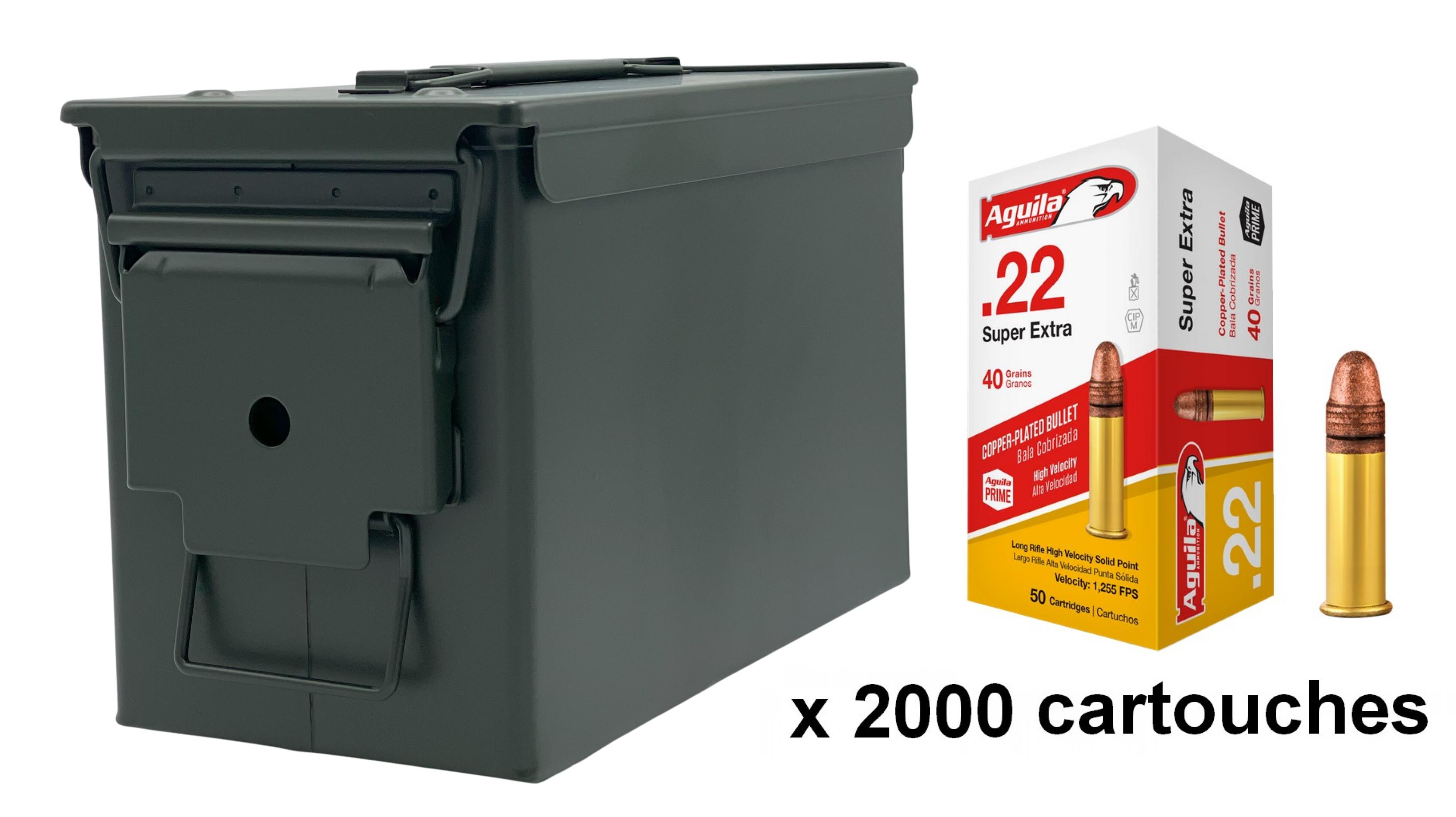 AGUILA 22lr Super Extra "Grande Vitesse" / Caisse olive 2000 cartouches ...