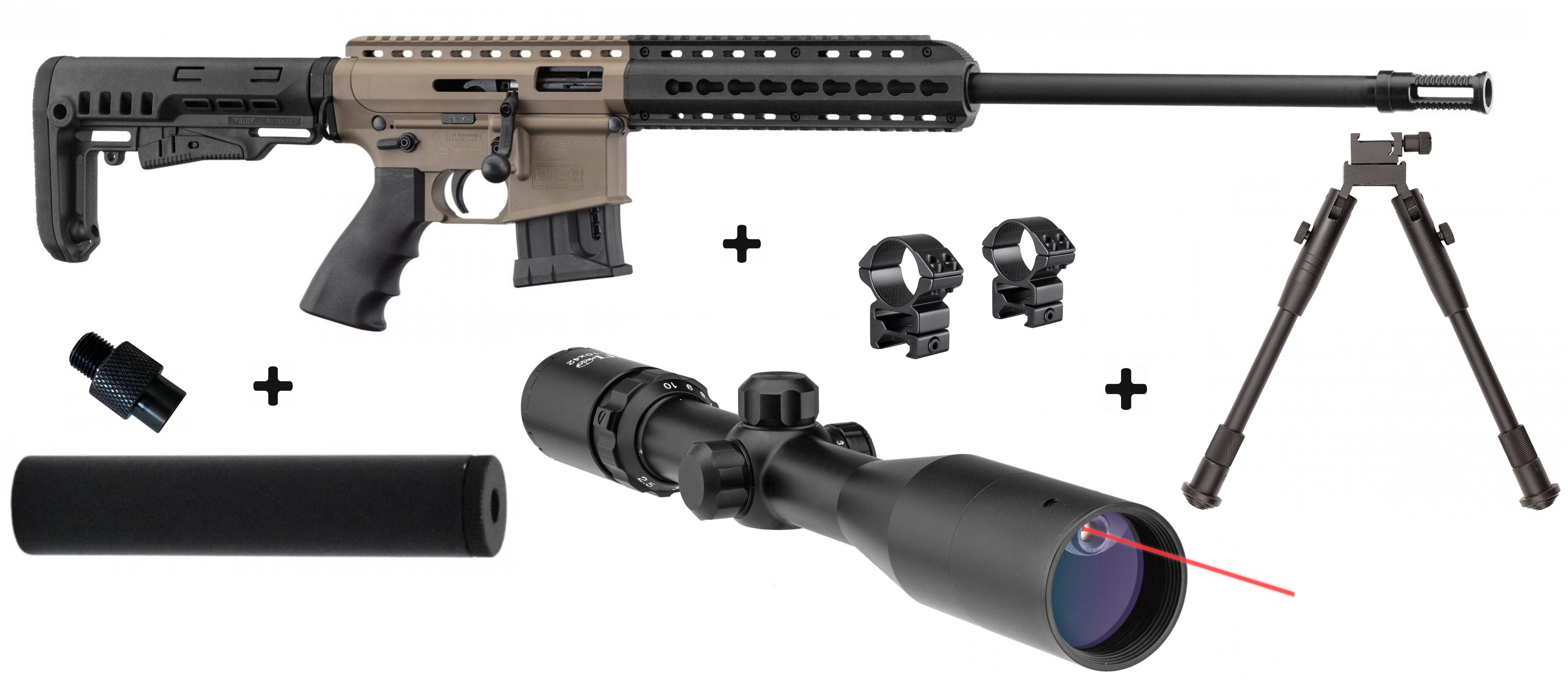 Carabine PALLAS BA-15 Tactical BLACK/TAN "Pack Sniper 2.5-10x42" cal ...