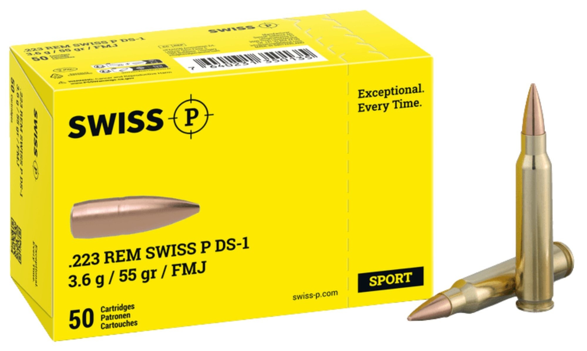 SWISS P cal.223 Rem SX DS-1 FMJ 55gr /Caisse Olive 1000 cartouches ...