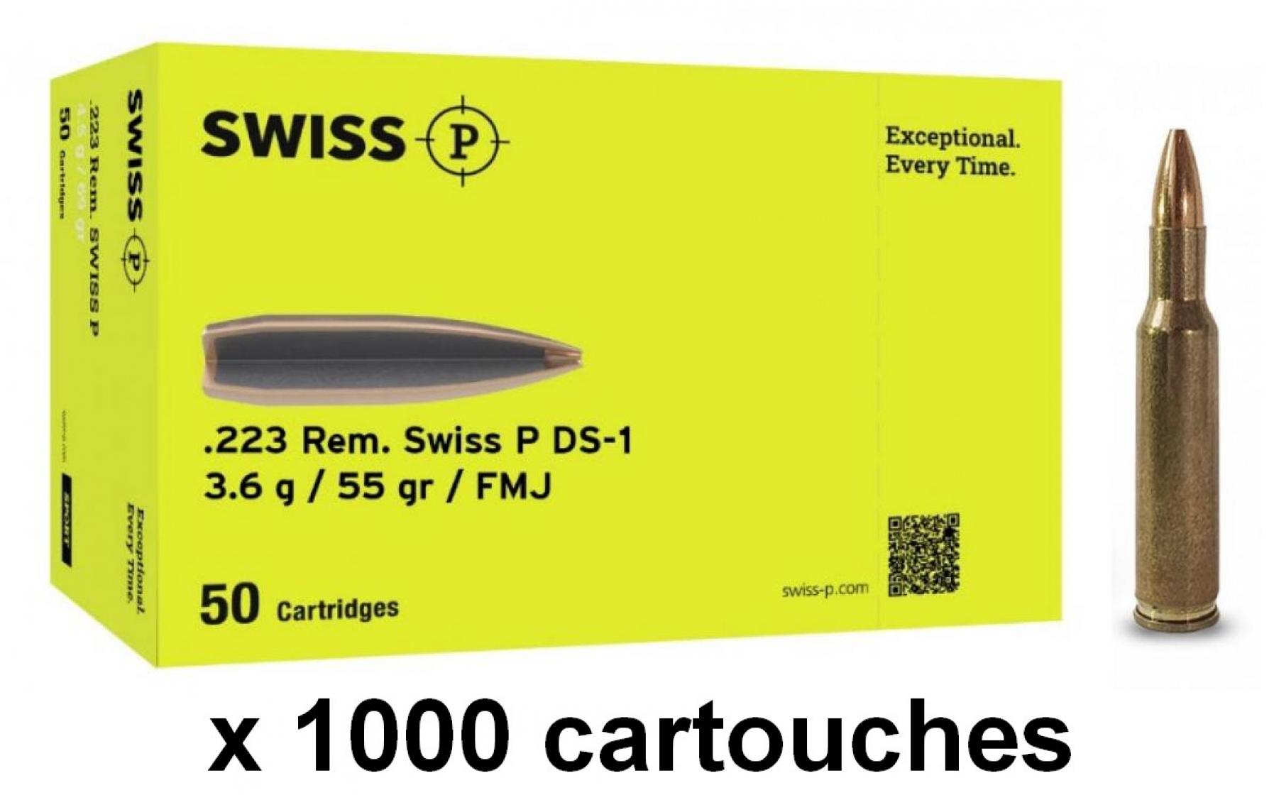 SWISS P cal.223 Rem SX DS-1 FMJ 55gr /1000 - Munitions sur armurerie-lavaux.com