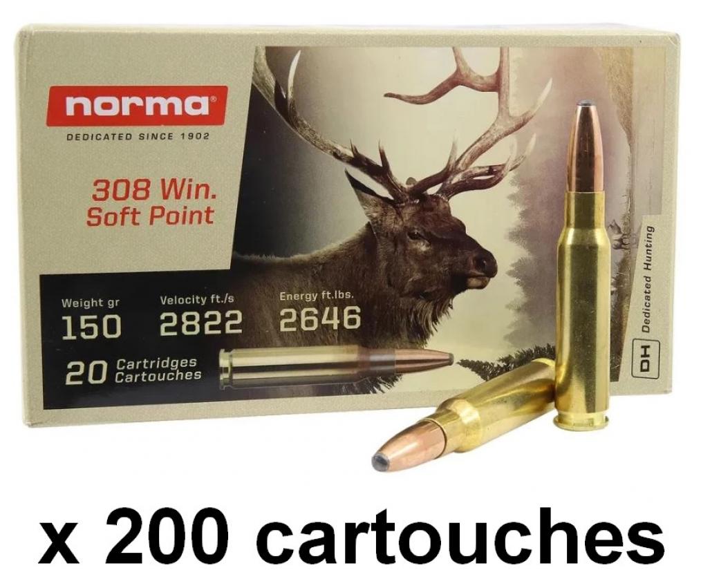 NORMA cal.308 Win Soft Point 150 grains - 9.7 grammes /200 - Rayon ...