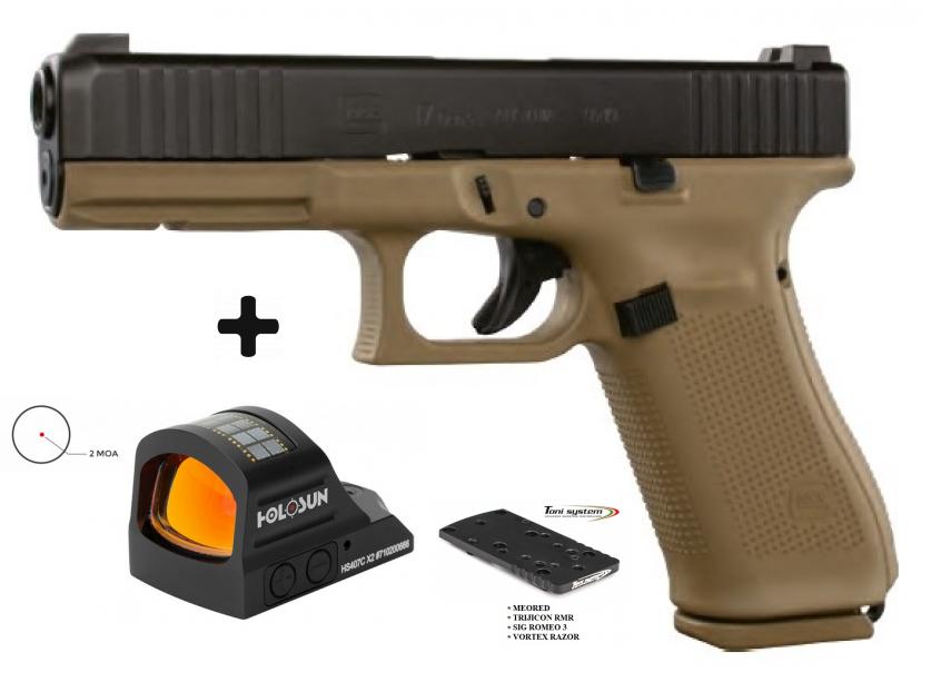 Pistolet GLOCK 17 Gen5 FR Coyote "Armée Francaise Pack HOLOSUN 407C" cal.9x19 - Armes catégorie ...