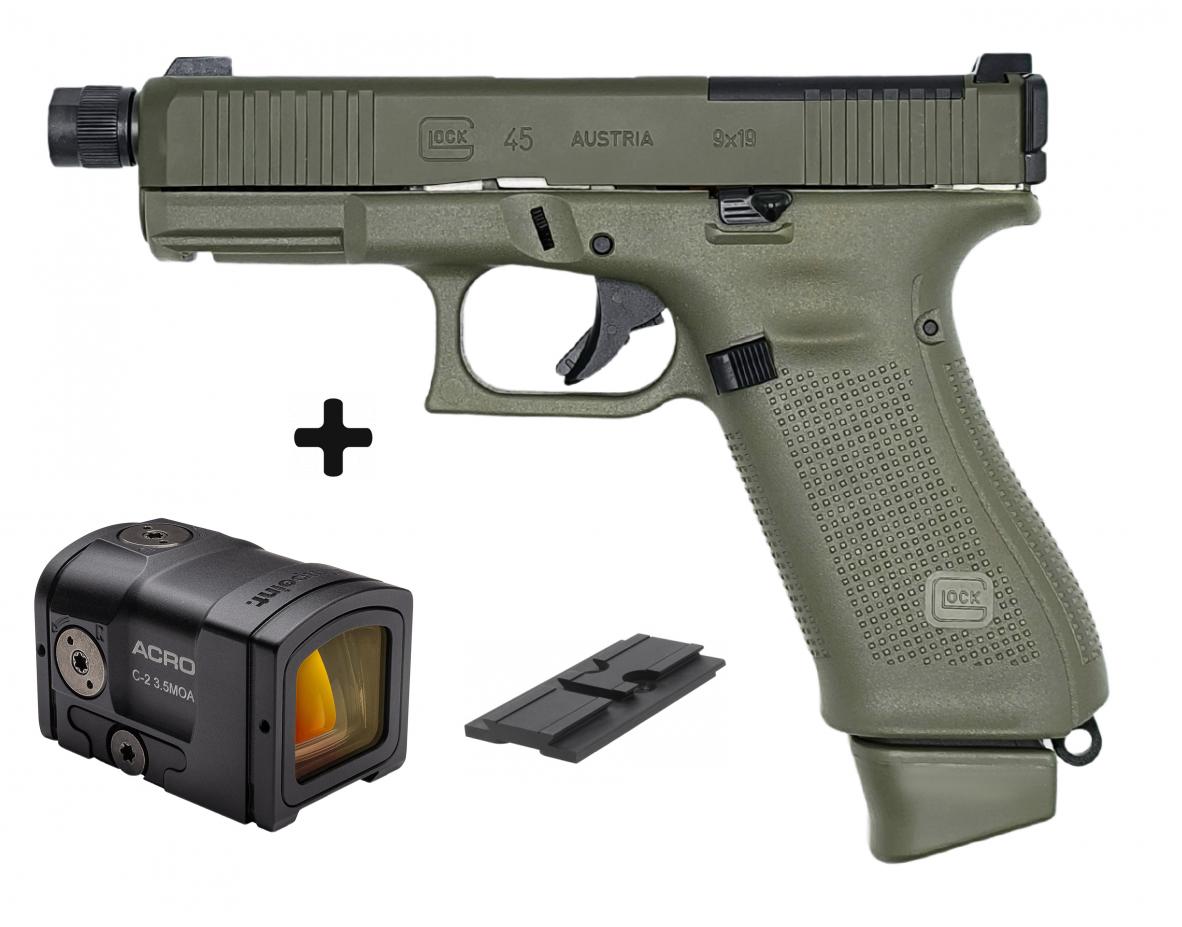 Pistolet GLOCK 45 MOS Gen5 FS Fileté "Edition Hunter ODG Pack AIMPOINT ACRO C-2" cal.9x19 ...