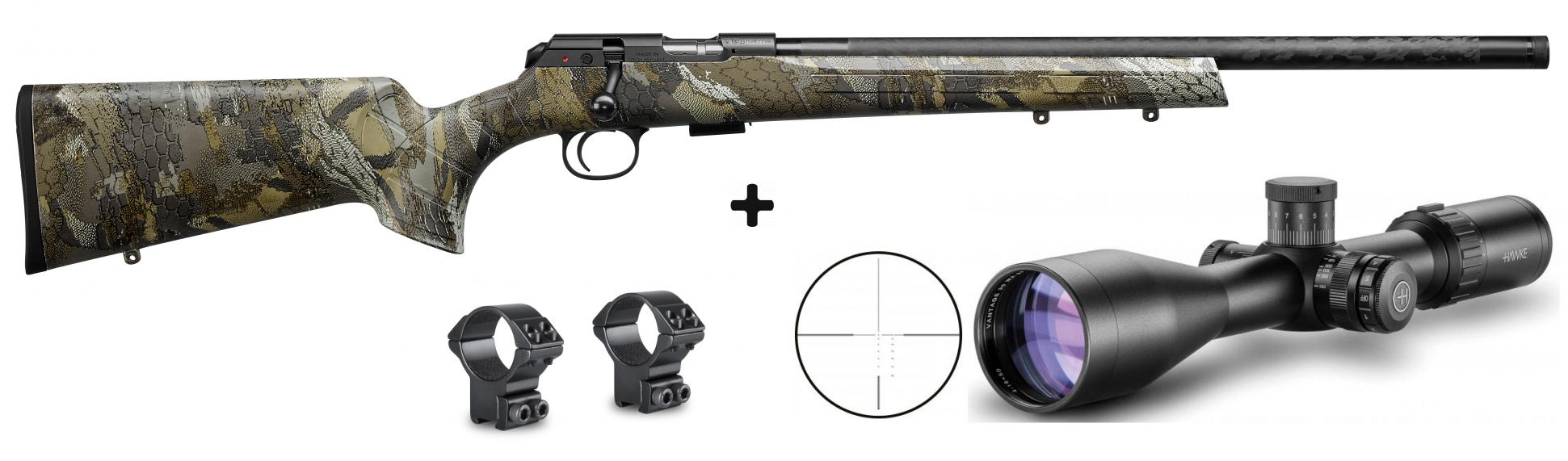 Carabine 22LR CZ 457 CARBON Camo 3D "Pack HAWKE Vantage 30 SF IR 4-16x50 ret. Rimfire .22Lr HV ...