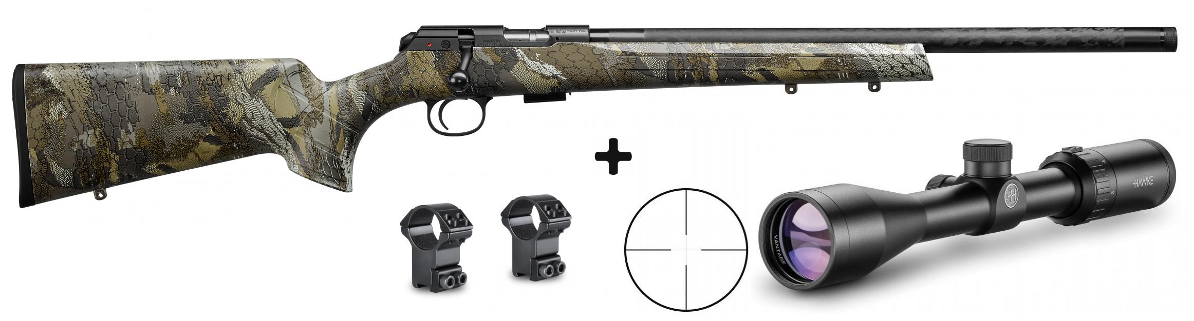Carabine 22LR CZ 457 CARBON Camo 3D "Pack HAWKE Vantage 3-9x40 ret. 30/ ...