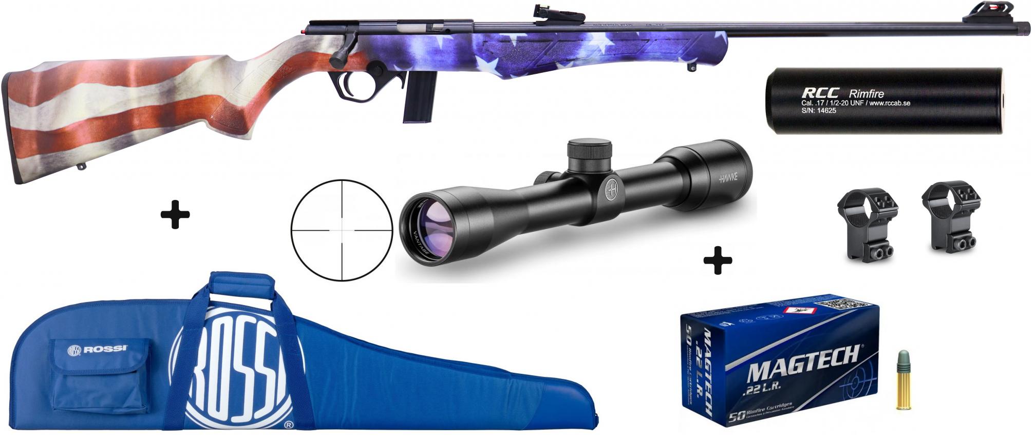 Carabine 22LR ROSSI Synthetique USA mod.8122 - "Pack Silence" Hawke ...