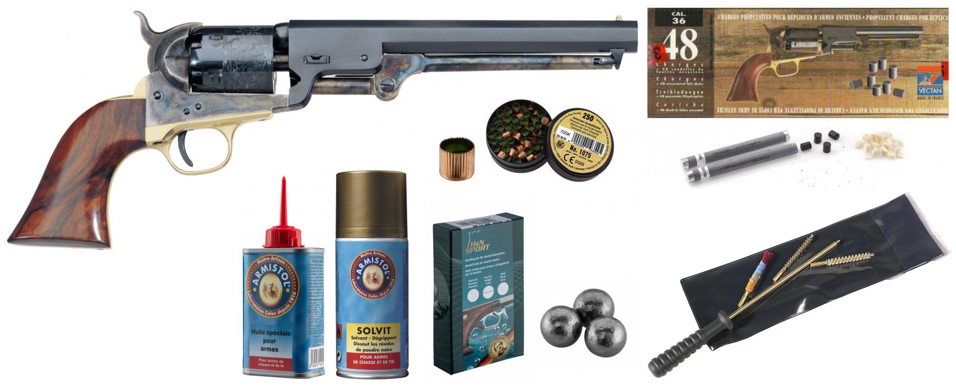 Kit Revolver à Poudre Noire UBERTI 1851 Navy Oval Bronzé 7" 1/2 cal.36 ...