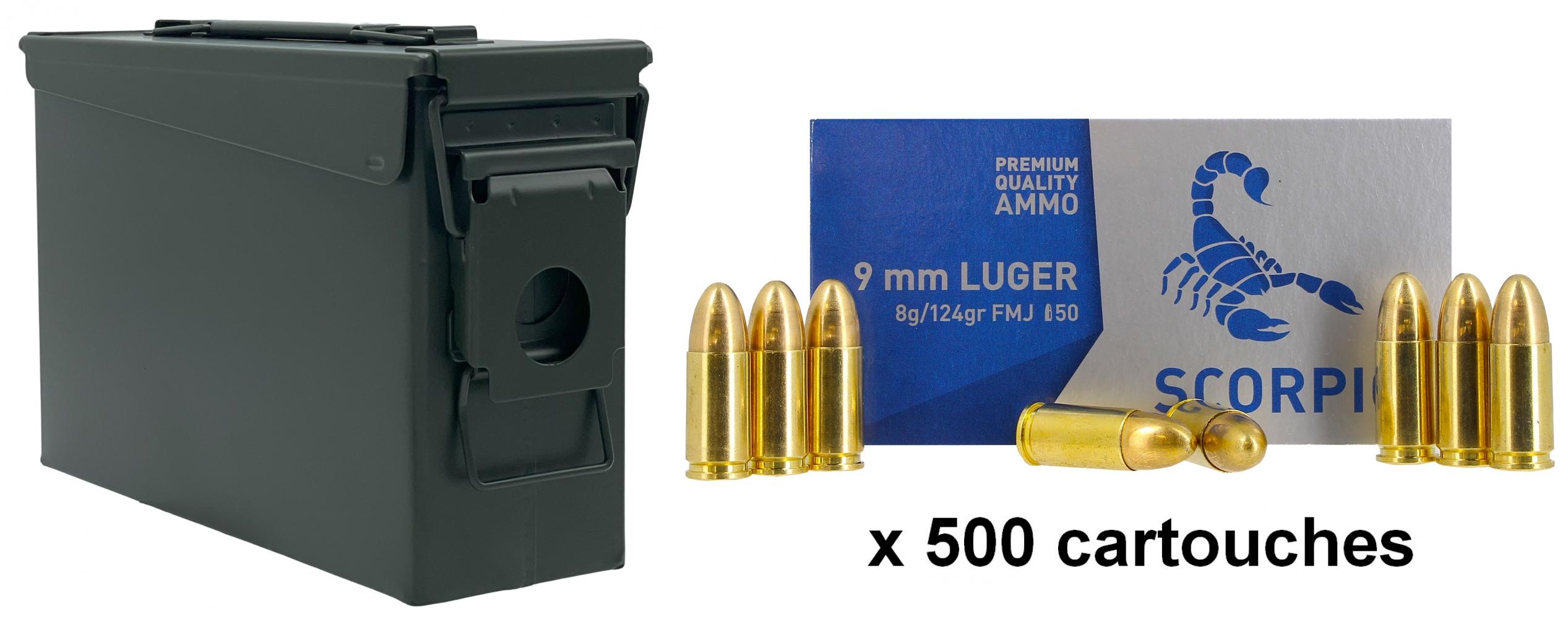 STV GROUP cal.9mm PARA FMJ / Caisse OLIVE 500 cartouches - Armes ...